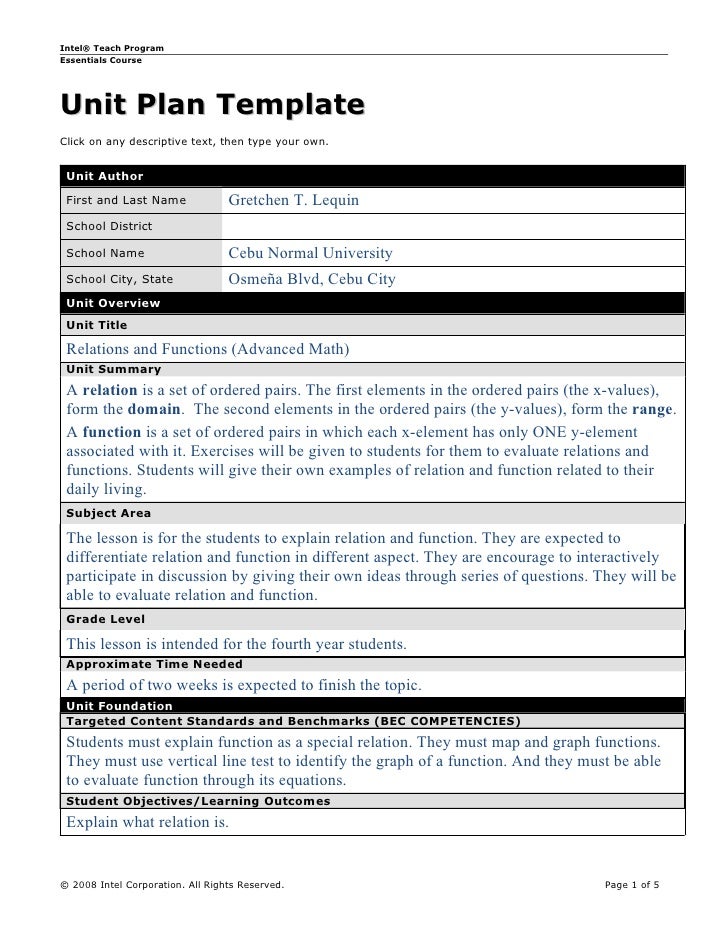 Unit Plan Math Unit Plan Math