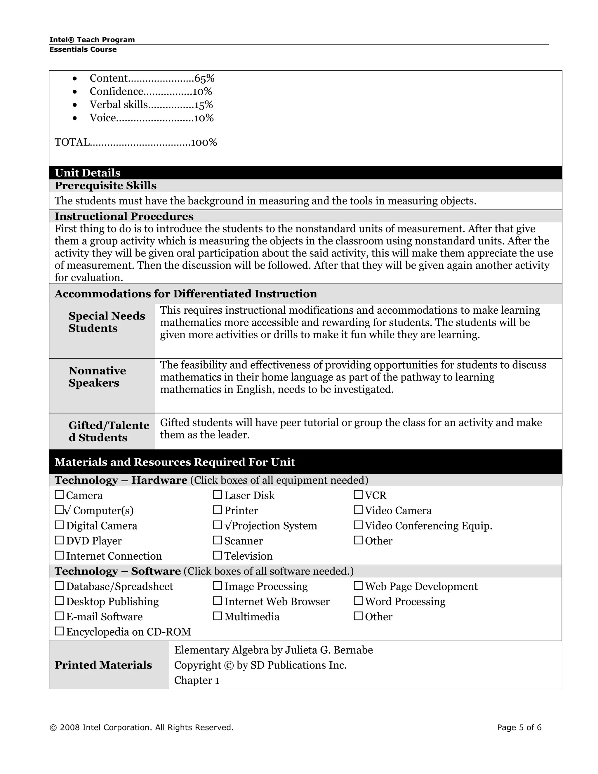 Unit plan measurement | DOC
