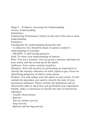 Unit Plan OverviewSubjectScienceTopicIntroduction to.docx