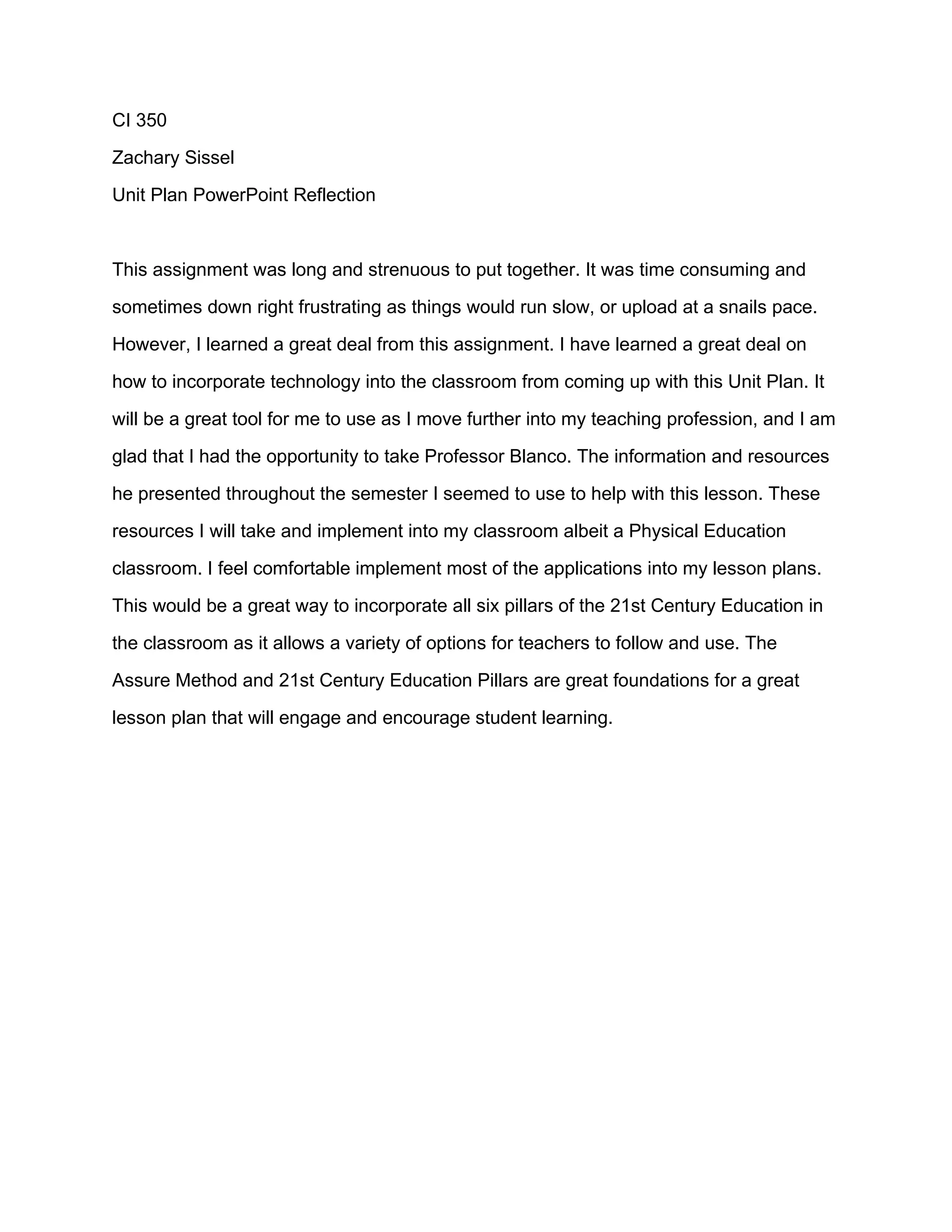 Unit plan power point reflection | DOC