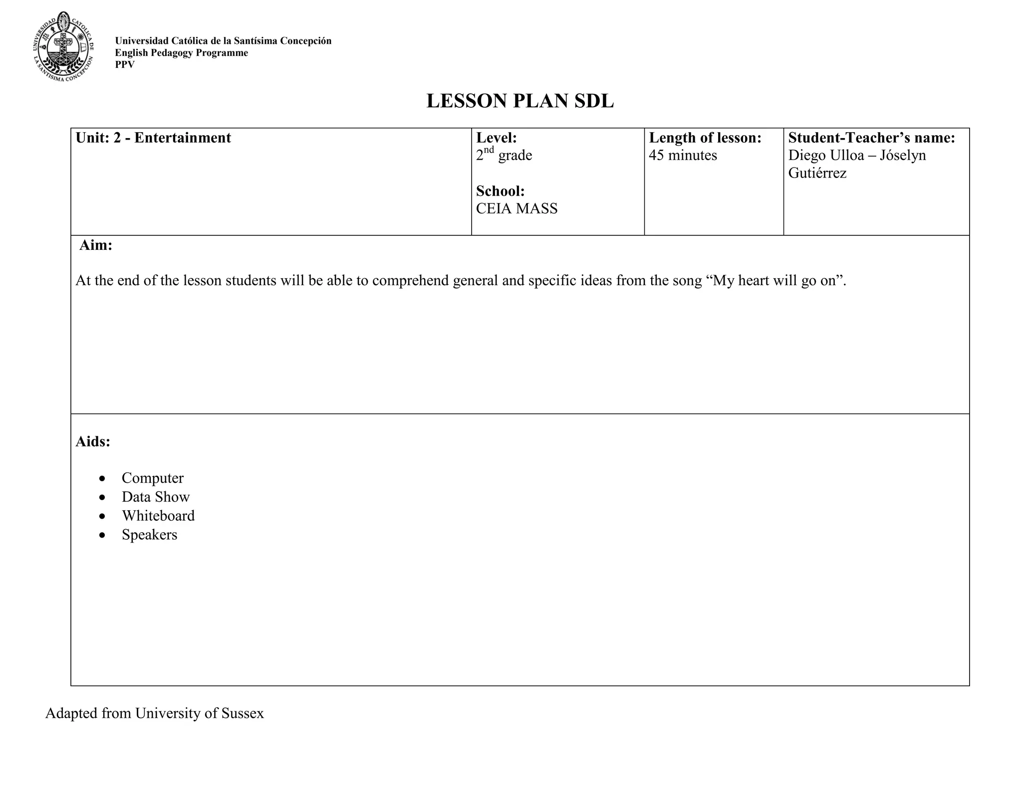 Unit Plan sample PTP | PDF