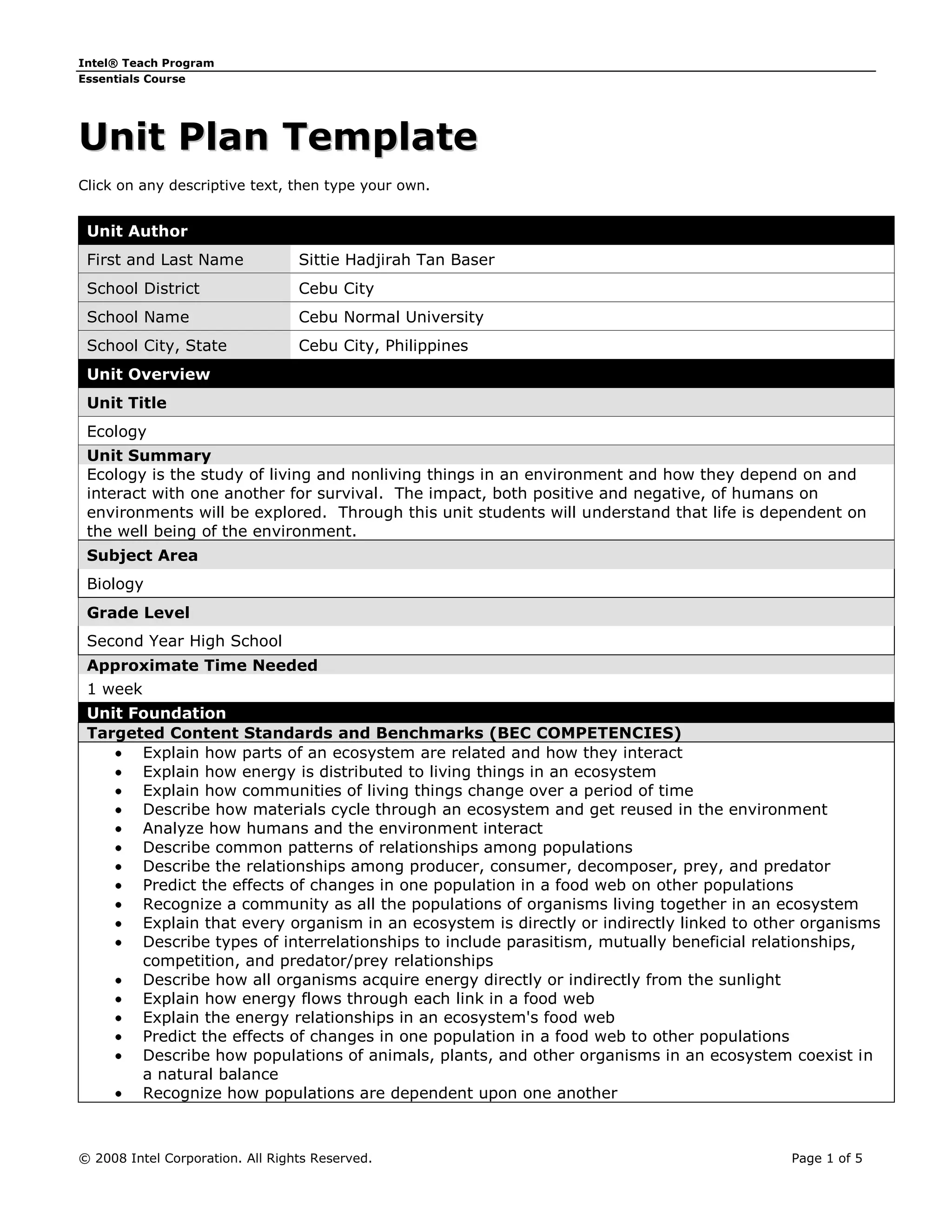 Unit plan sittie | DOCX