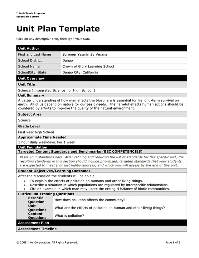 Unit plan template words | DOCX
