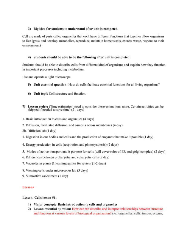 Unit Plan on Cells | PDF