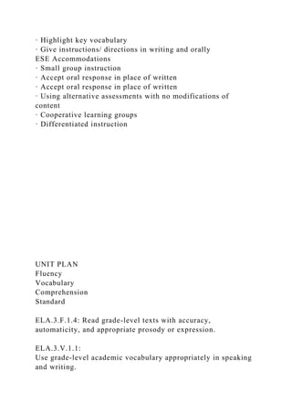 Unit Plan Worksheet~ RED 4325 Subject Area Reading ~ Professor Car.docx