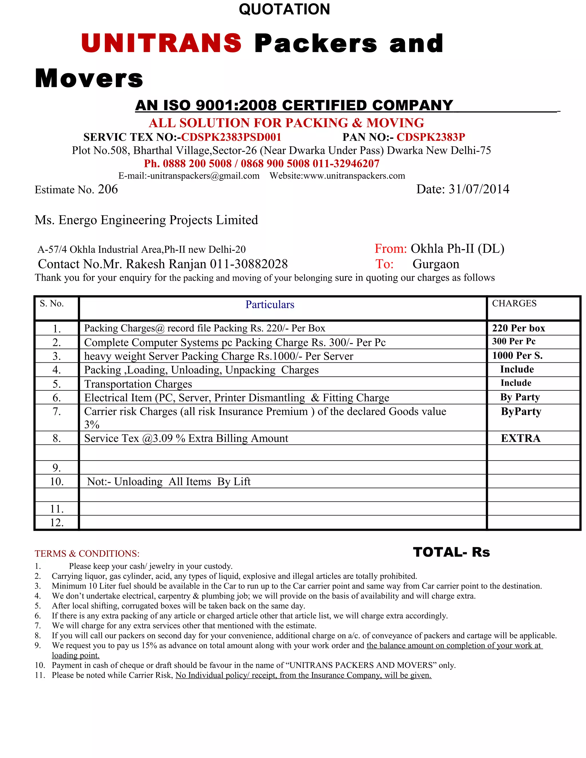 Unitrans quotation | PDF