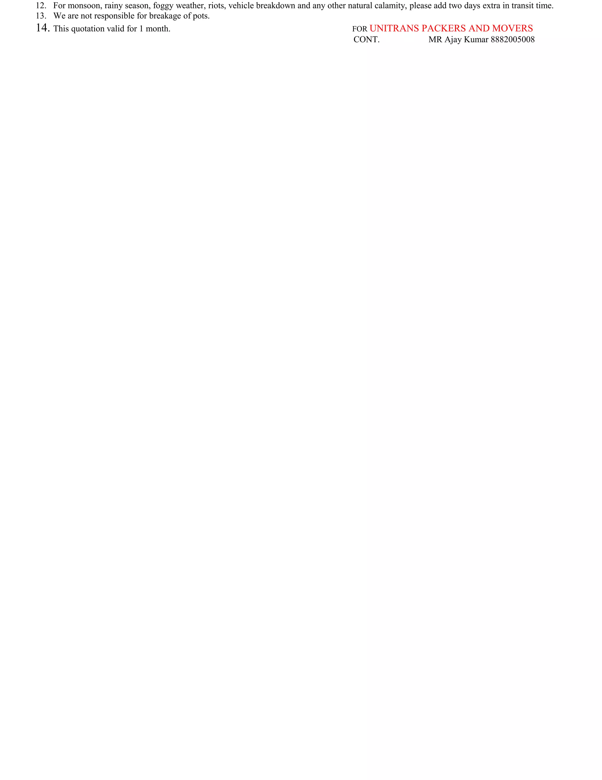 Unitrans quotation | PDF