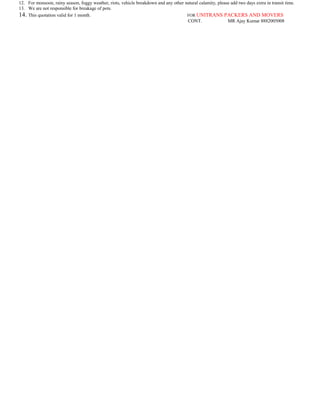 Unitrans quotation | PDF