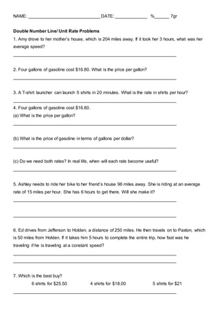 Unit rate word problems worksheet | DOCX
