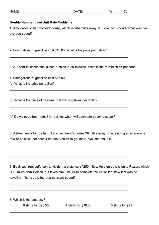 Unit rate word problems worksheet | DOCX