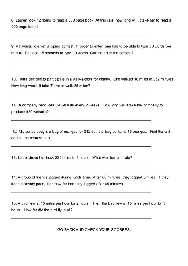 Unit rate word problems worksheet | DOCX