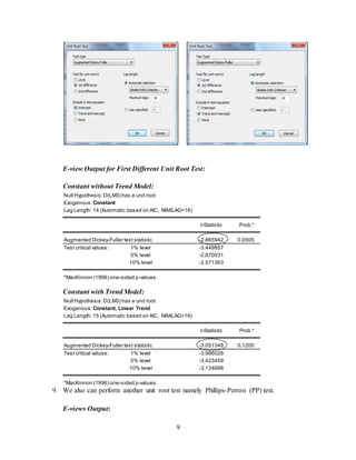 Time series analysis use E-views programer | DOCX | Business Accounting & Finance | Business
