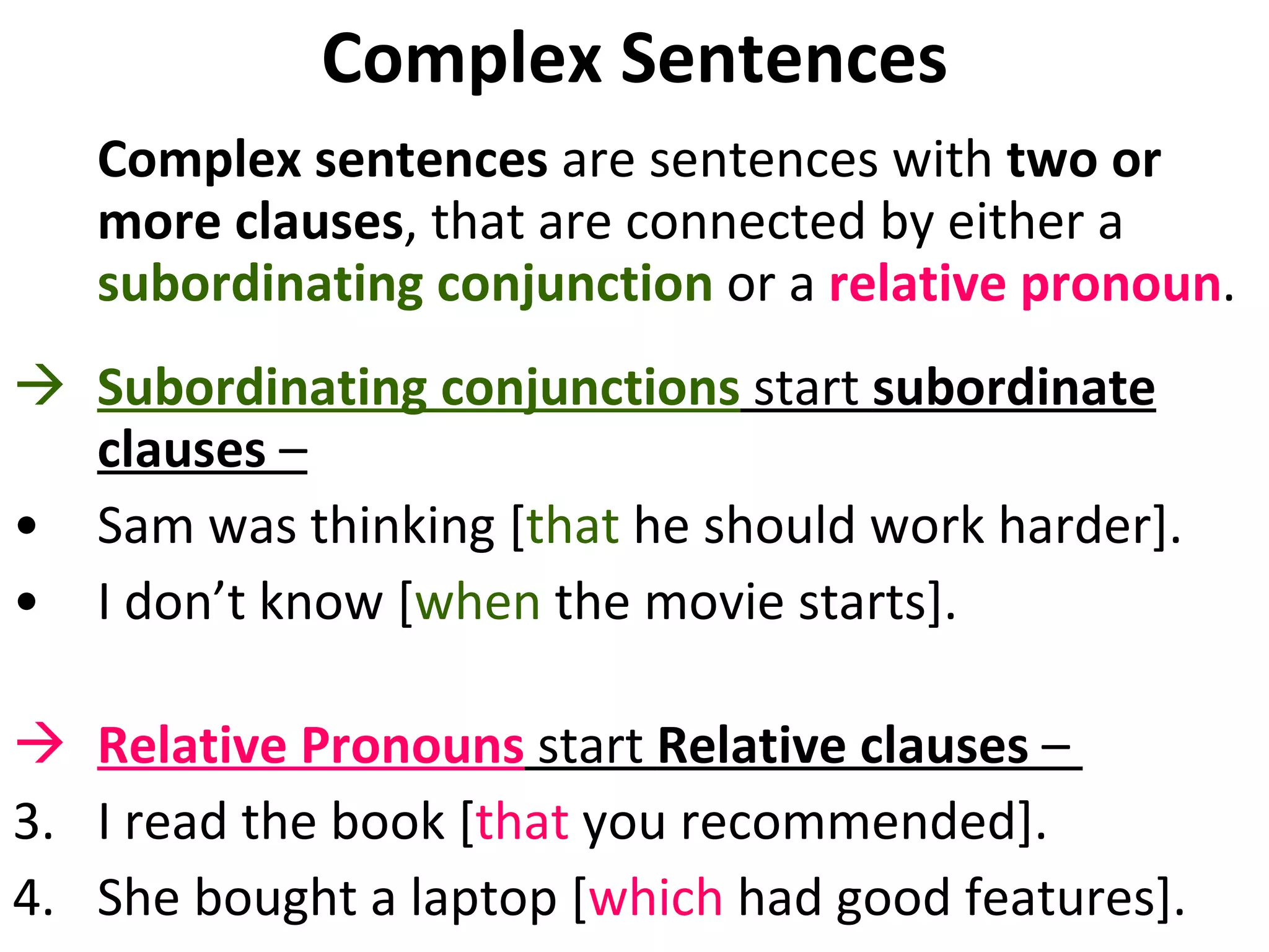 compounds and complex sentences and conclusions | PPT