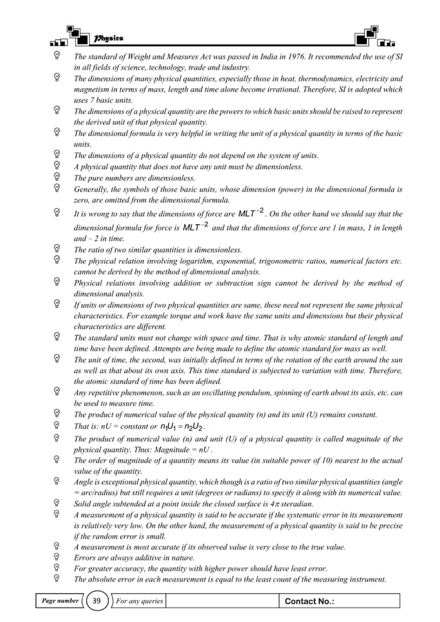 UNITS AND MEASUREMENTS CLASS 11 CBSE PHYSICS | PDF