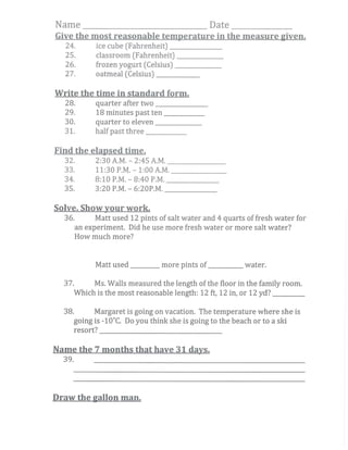 Unit Six Math Review | PDF