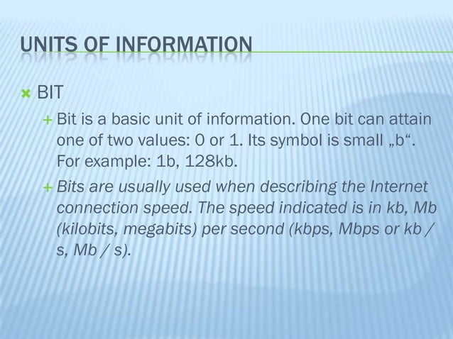 Units of Information | PPTX | Data Storage and Warehousing | Computing