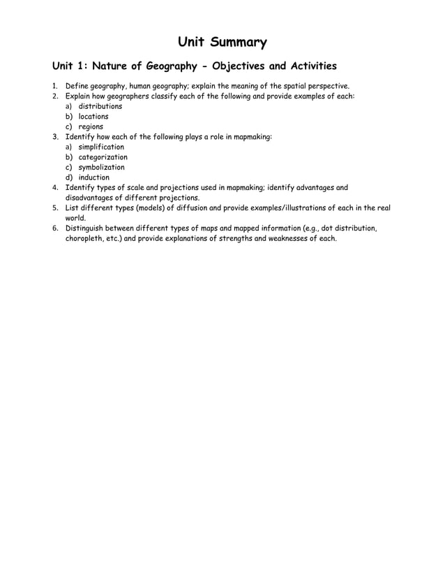 Unit Summaries 1 | DOC