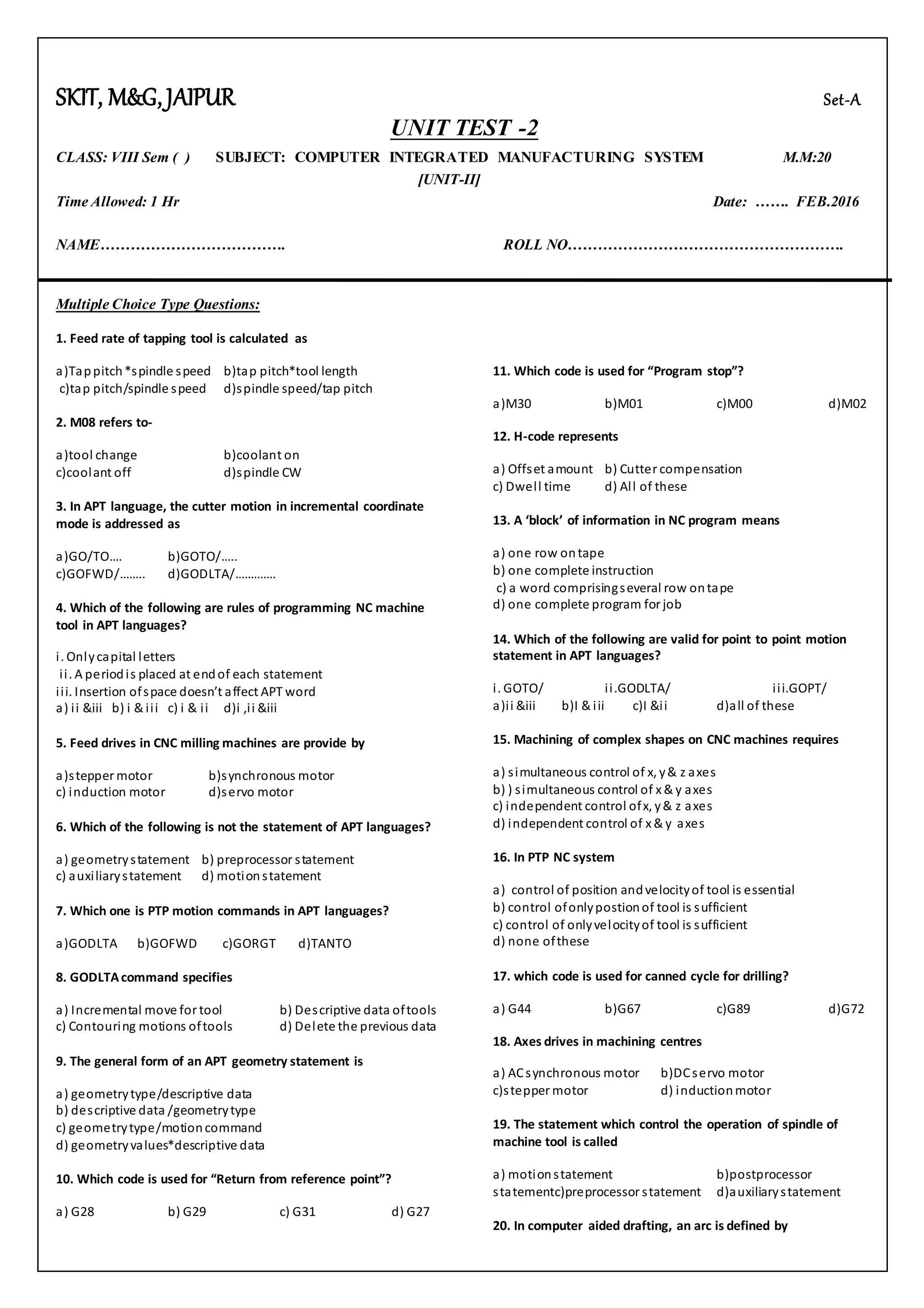 Unit test cim 2.docx a | DOCX