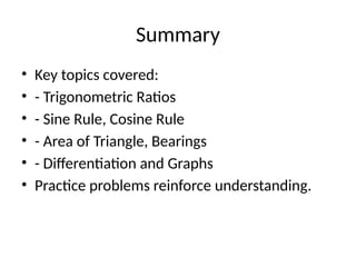 TRIGONOMETRY-TRIGONOMETRIC RATIOS, SINE RULE, COSINE RULE, AREA ...