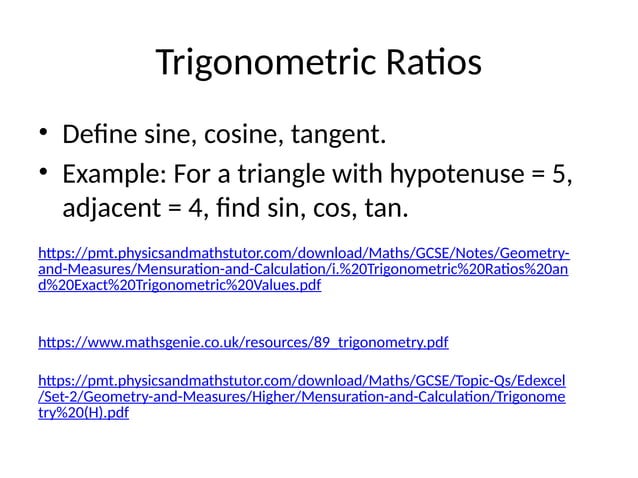 TRIGONOMETRY-TRIGONOMETRIC RATIOS, SINE RULE, COSINE RULE, AREA ...
