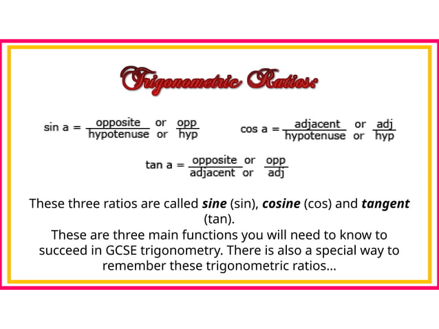 SYLLABUS FOR UNIT TEST- II TRIGONOMETRY-TRIGONOMETRIC RATIOS, SINE RULE ...