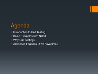 Unit testing with NUnit | PPTX