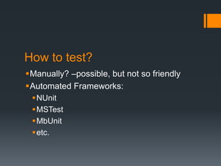 Unit testing with NUnit | PPTX