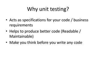 Unit Testing (C#) | PPTX