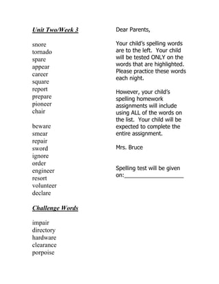 Unit two week three spelling | PDF