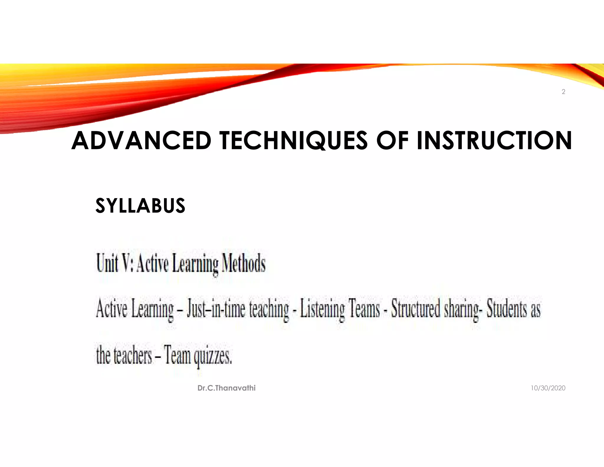 Unit V Active Learning Methods - Dr.C.Thanavathi | PDF | Homework and Study | Education