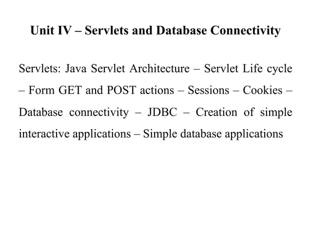 IT2255 Web Essentials - Unit V Servlets and Database Connectivity | PDF