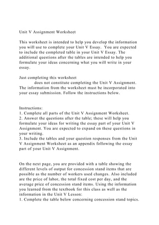 Unit V Assignment WorksheetThis worksheet is intended to help .docx