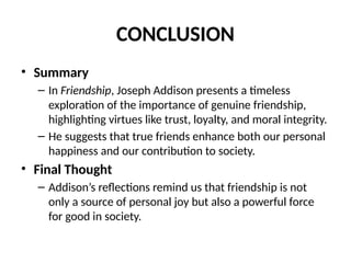 FRIENDSHIP by Joseph Addison Subtitle: A Reflection on the Qualities ...