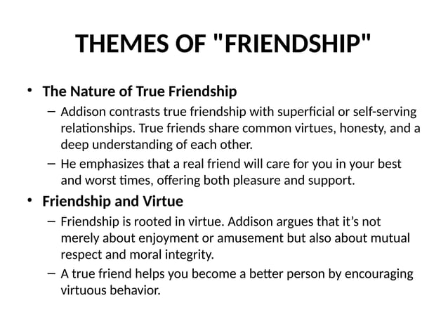 FRIENDSHIP by Joseph Addison Subtitle: A Reflection on the Qualities and Importance of True ...