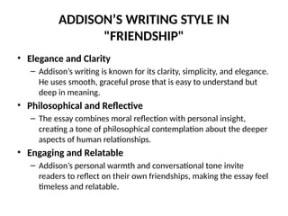 FRIENDSHIP by Joseph Addison Subtitle: A Reflection on the Qualities ...