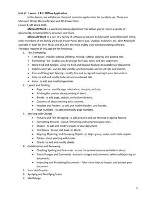 Unit vi. lesson 1 & 2. offline application | PDF
