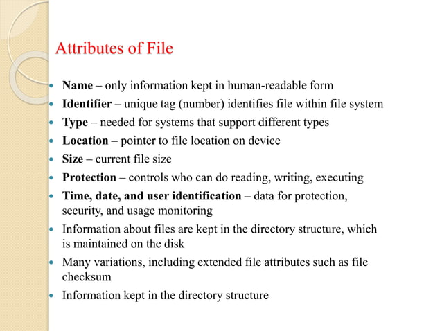 file management description with attributes | PPT