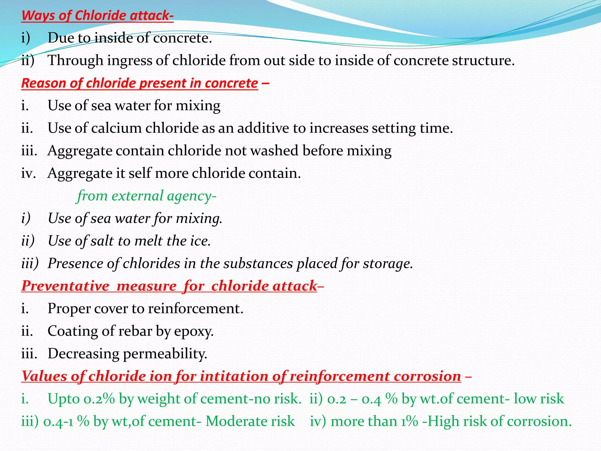 chloride attack and sulphate attack on concrete | PPTX
