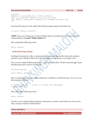 Web Programming UNIT VIII notes | PDF