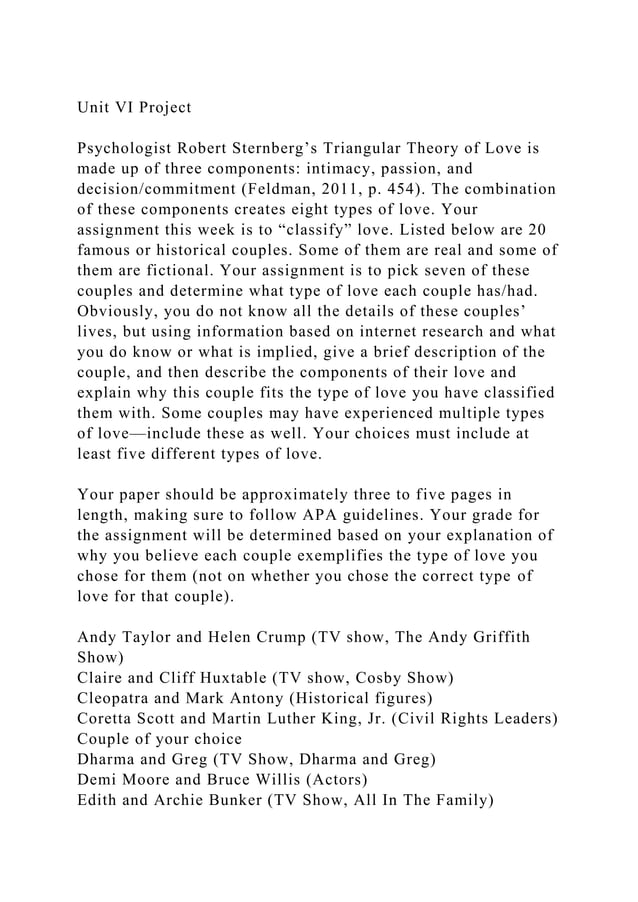 Unit VI ProjectPsychologist Robert Sternberg’s Triangular Theory.docx