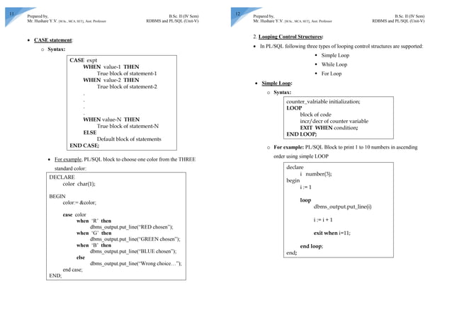 Bsc Ii Iv Sem Rdbms And Plsql Unit 5 Plsql Cursor And Trigger Pdf