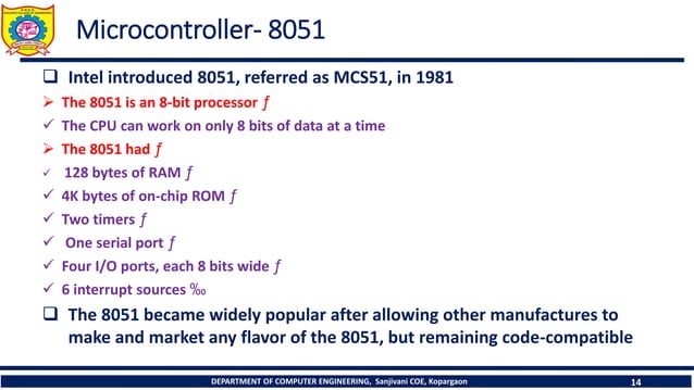 Microcontroller 8051- Architecture Memory Organization | PDF