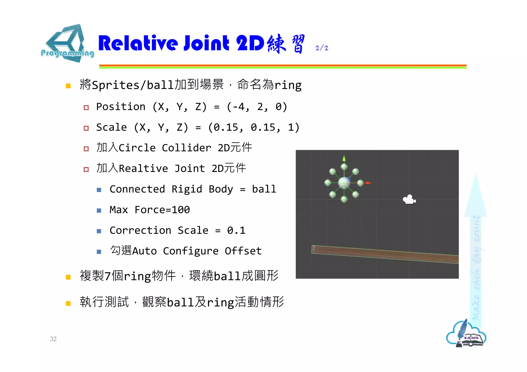 Unity遊戲程式設計 - 2D 物理關節應用 | PPT