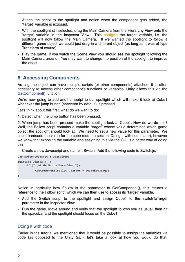Unity3d scripting tutorial | PDF