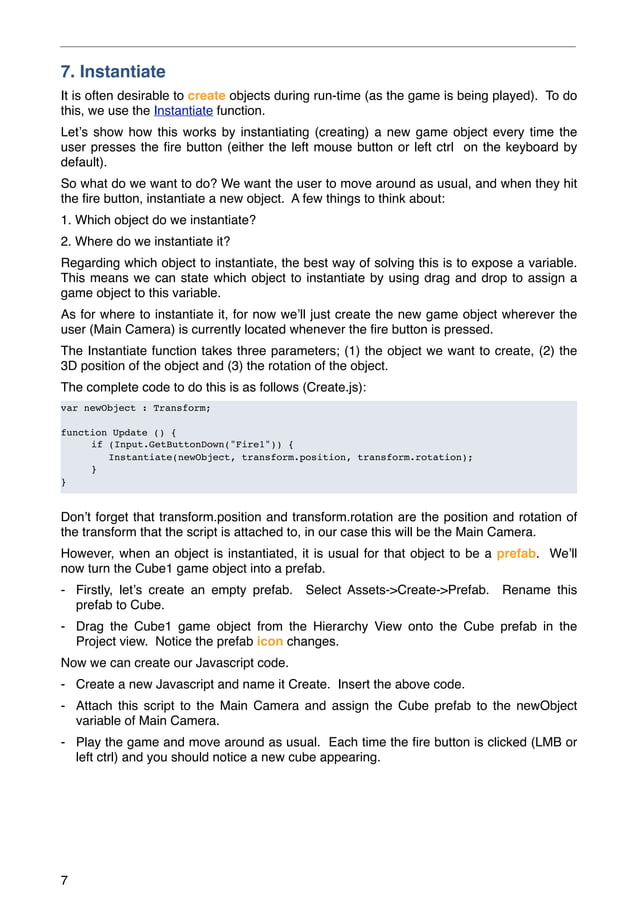 Unity3d scripting tutorial | PDF