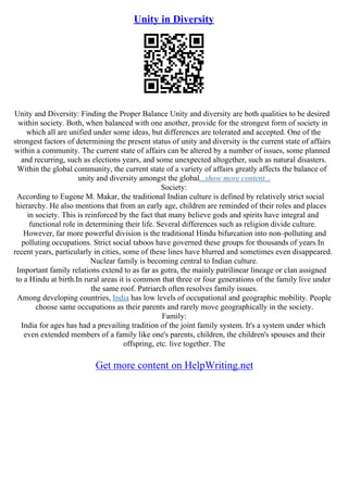 Unity And Diversity Essay | PDF