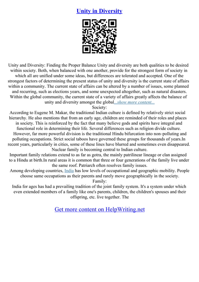 Unity And Diversity Essay | PDF