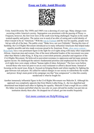 Unity And Diversity Essay | PDF