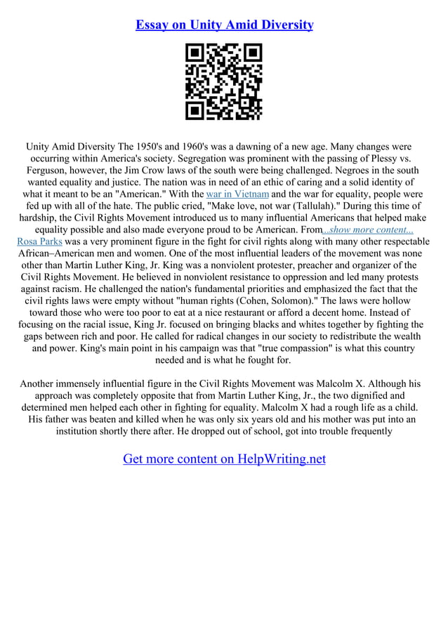 Unity And Diversity Essay | PDF