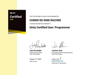 Unity Certified User: Programmer | PPT